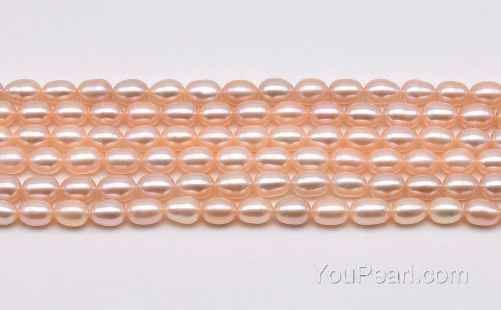 Peach Pearl, 6-7mm Rice Pearl, Fresh Water Pearl, Natural Pinkish Color ...