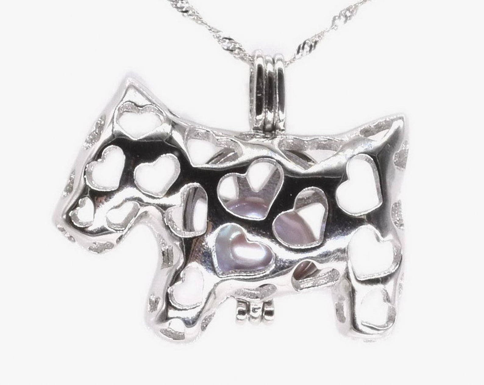 Dog Cage Charm, Pearl Cage Pendant, 925 Sterling Silver Cage Pendant ...