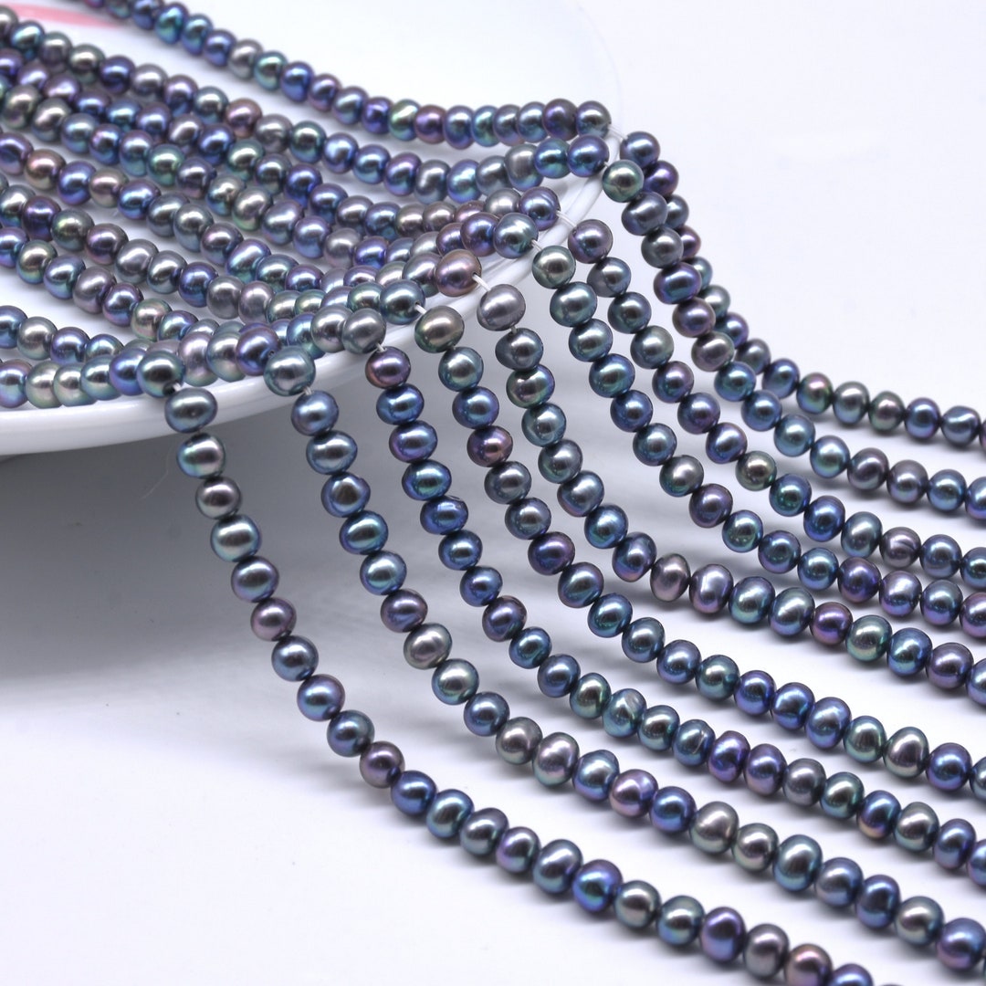 AA 4.5-5mm Peacock Black Pearl Beads, Natural Freshwater Pearl, Potato ...