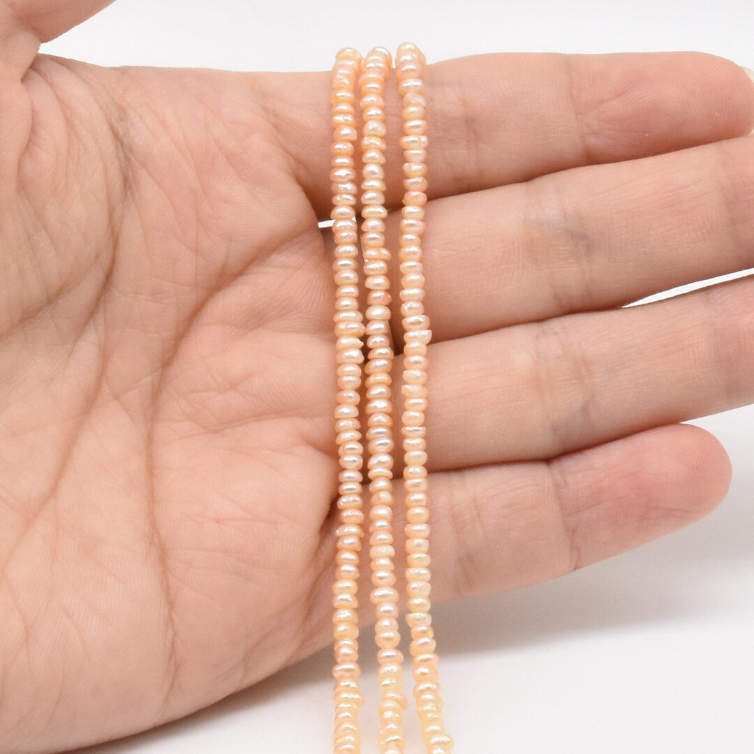 3-4mm Fresh Water Pink Button Small Pearl, Genuine Seed Beads, Cultured ...