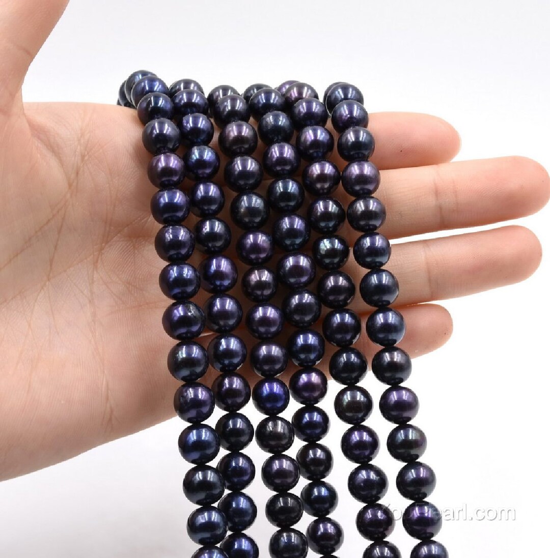 Black Pearls, 8-9mm off Round Pearl Beaded Strand, Genuine Natural ...
