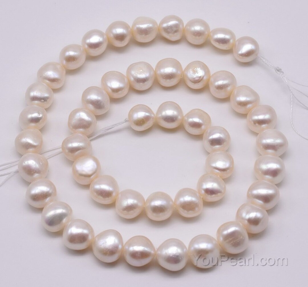 9-10mm Plump Pearls, Natural White Baroque Shape Freshwater Loose Pearl ...