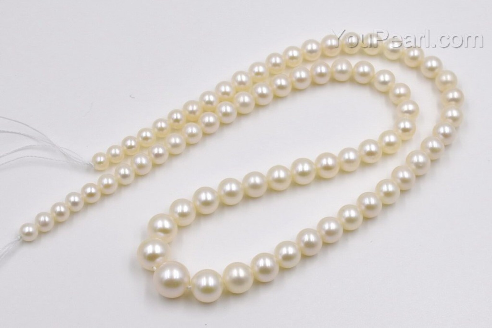 White Gradual Sizing Pearl AA+ 3-9mm Fine Round Pearl Strand for ...