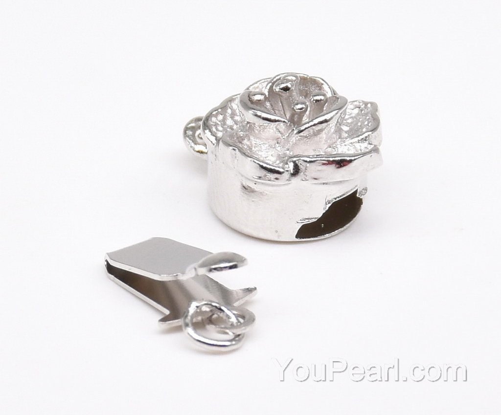 925 Sterling Silver Flower Clasp Single Strand Clasp Push-in - Etsy