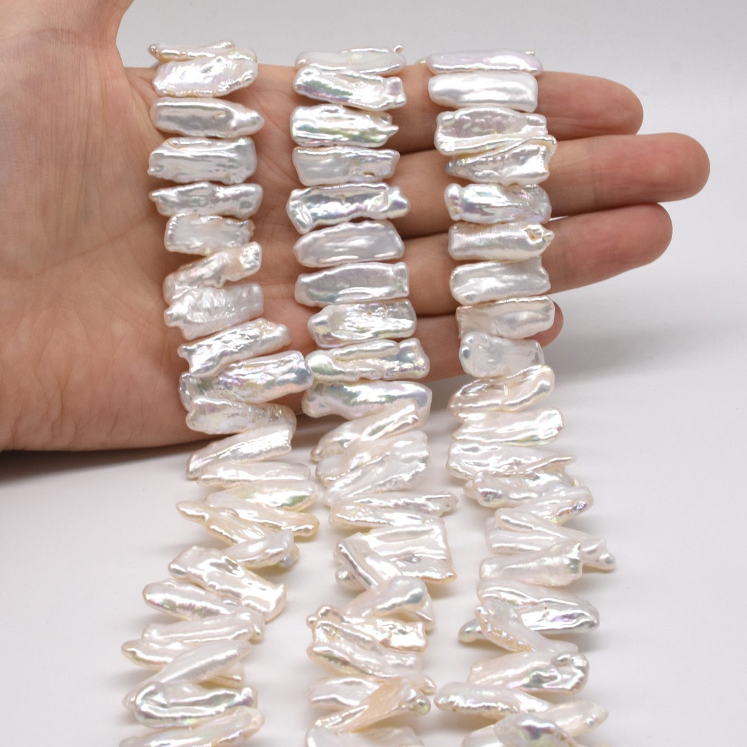 Biwa Pearls, White Freshwater Pearl, Center-drilled Pearls, Natural ...