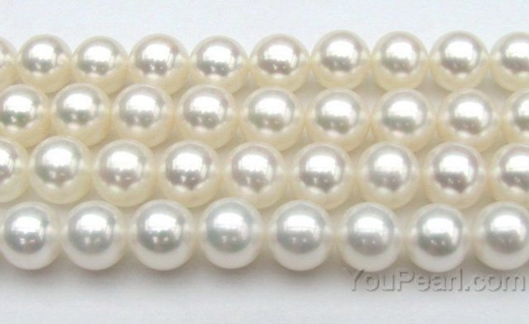 AAA Round Pearls, 7.5-8.5mm White Round Freshwater Pearl Beads, Genuine ...