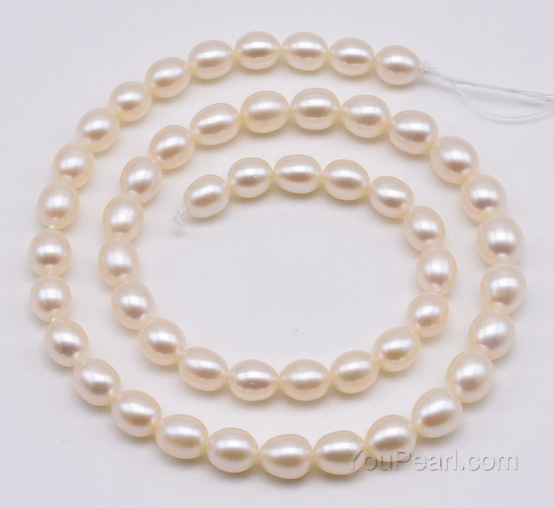 AA White Rice Pearl, 7-8mm Genuine Freshwater Oval Pearls, High Quality ...
