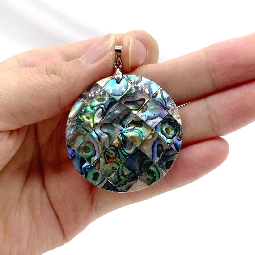 Mosaic Round Shell Pendant, Shell Charm Abalone Shell Pendant, Sea ...
