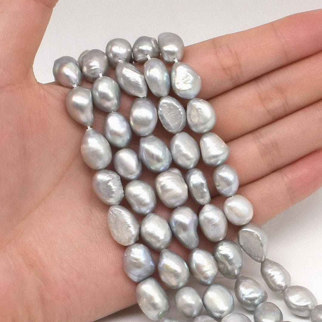 Large Hole Pearl Beads, 10-11mm Natural Plump Baroque Pearls, Gray ...