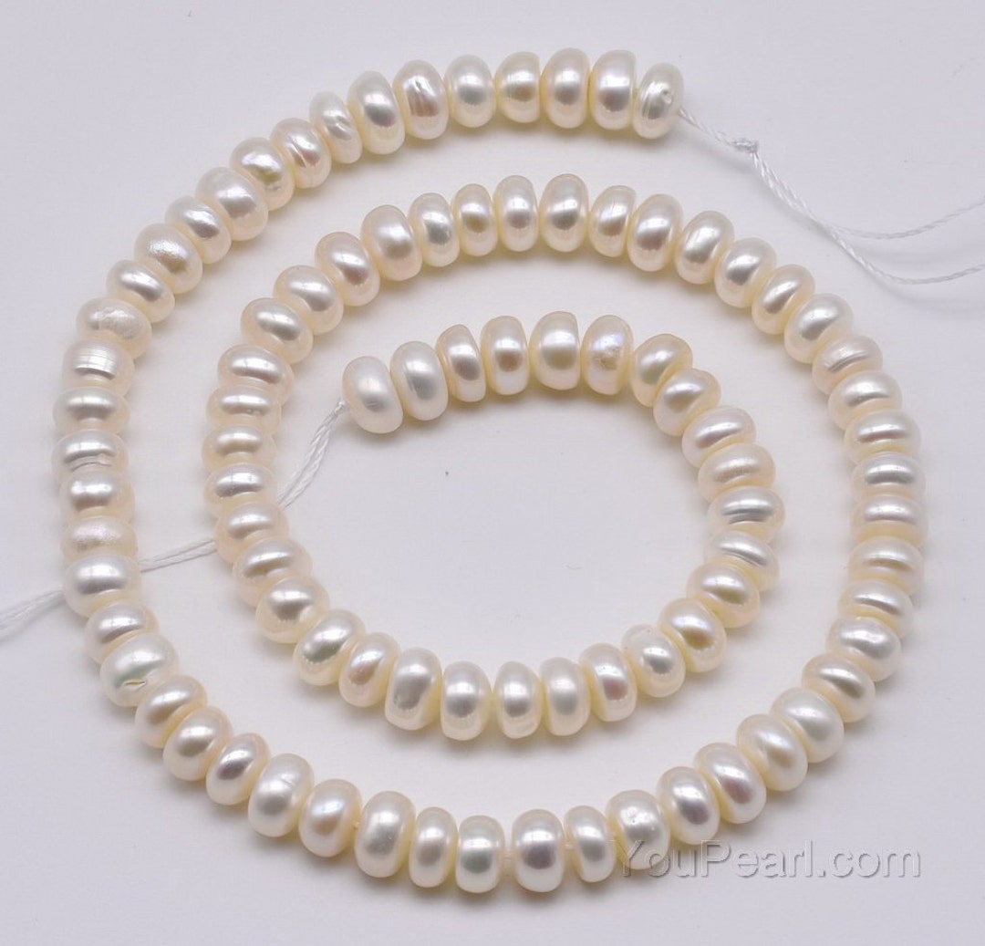 7-8mm Button Pearls, Rondelle Pearl Natural White Freshwater Pearl ...