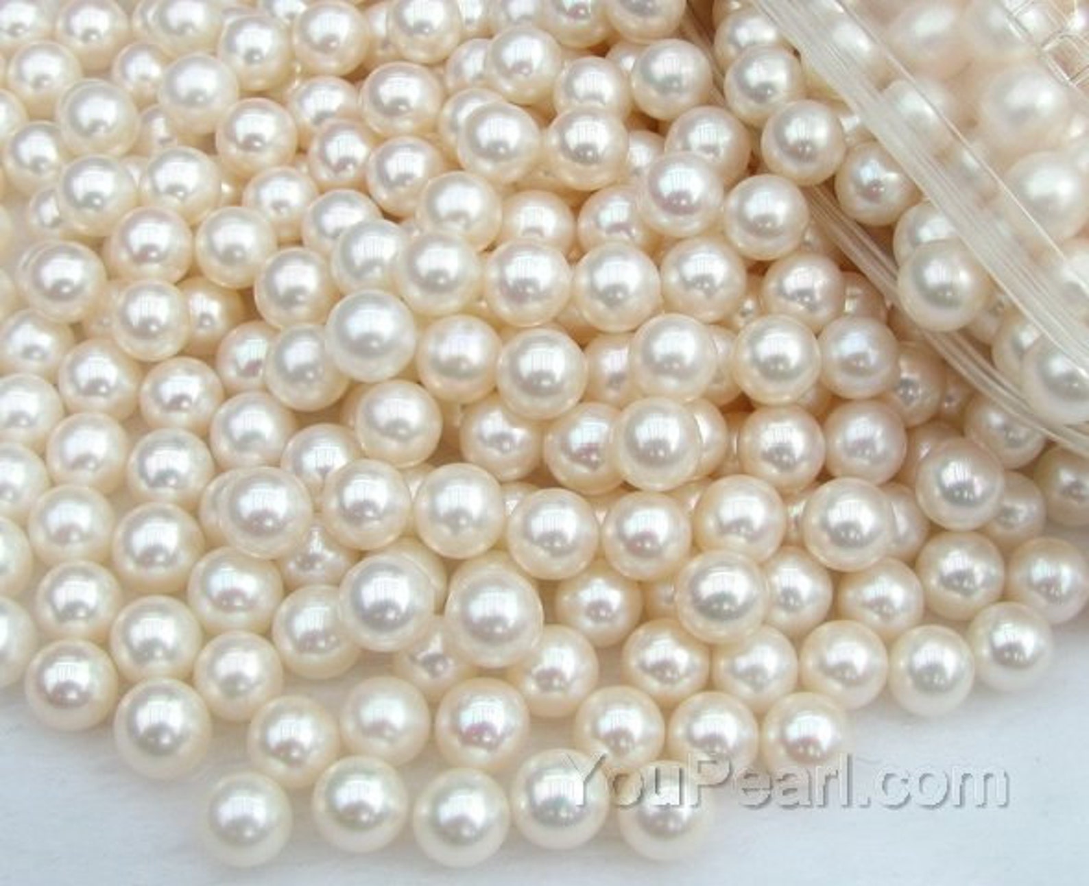 AA+ 6.5-7mm Round Pearls, White Freshwater Half Drilled Pearl, Cultured ...