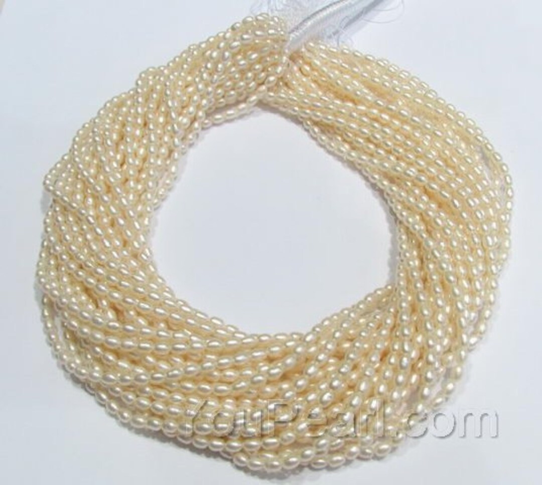 3-3.5mm Seed Pearl Beads, Oval Shape Freshwater Rice Pearl String, Real ...