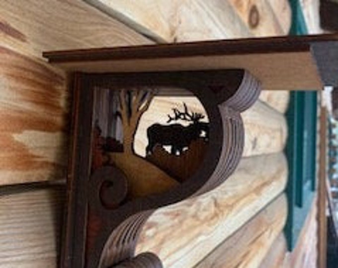 Rustic Wildlife Animal Corbel Shelf, 3d Wildlife Scene Shelf, Deer, Elk ...