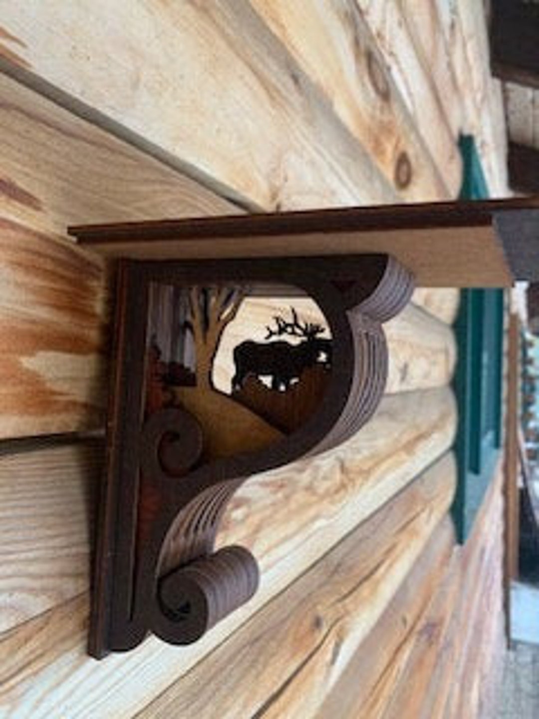 Rustic Wildlife Animal Corbel Shelf, 3d Wildlife Scene Shelf, Deer, Elk ...