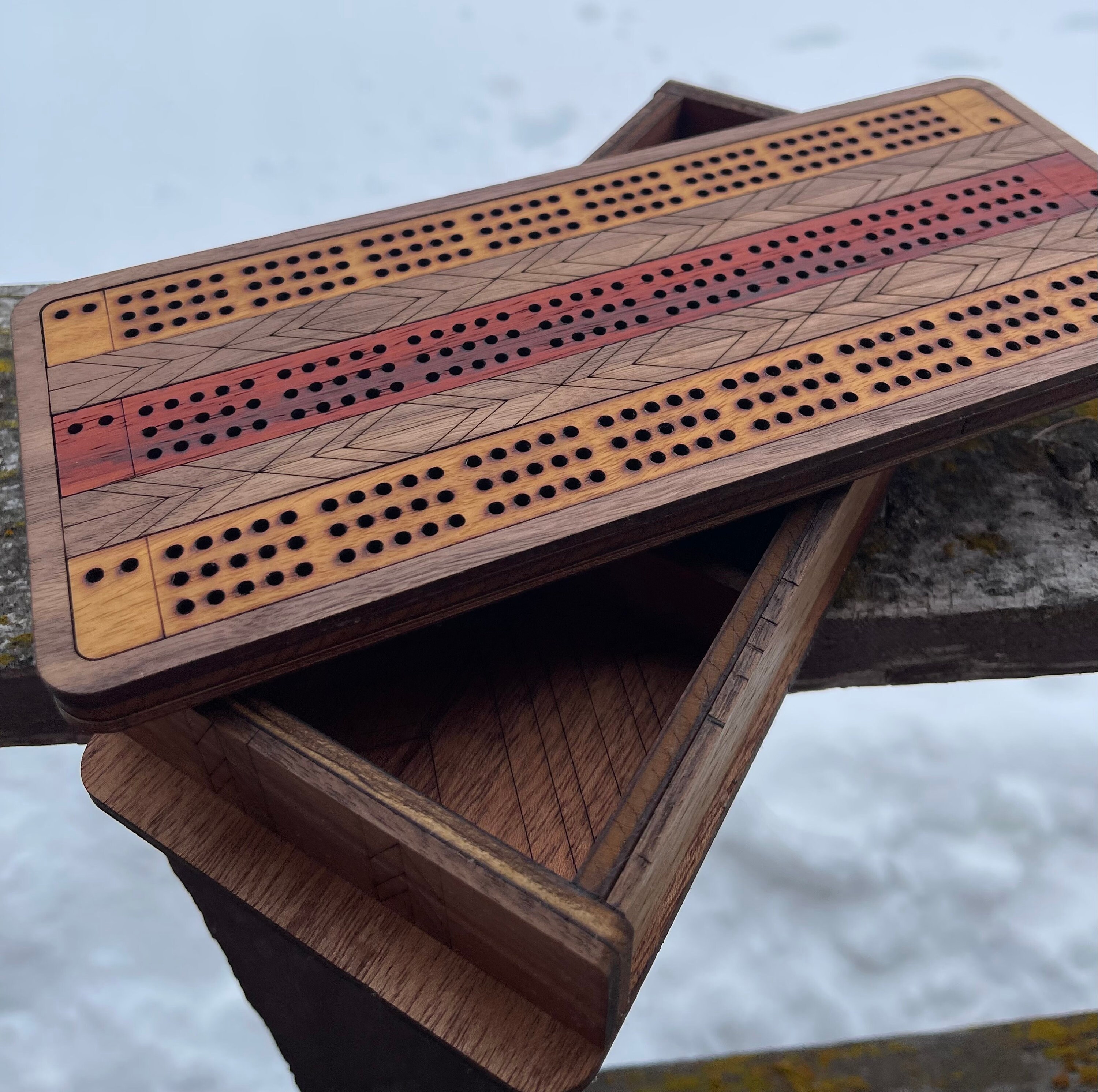 Wooden Cribbage Board Game, Exotic Hardwood Inlay , Fathers Day ...