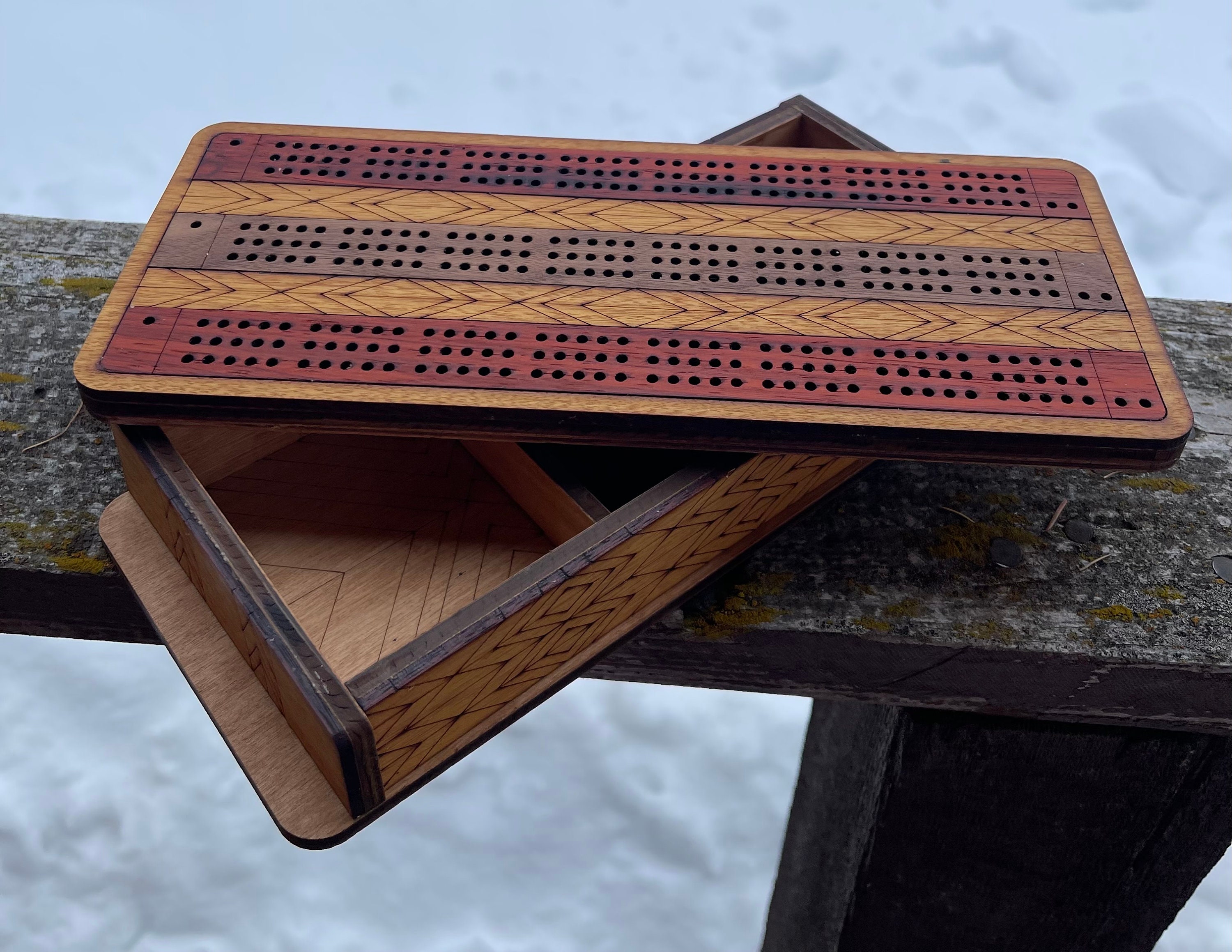 Wooden Cribbage Board Game, Exotic Hardwood Inlay , Father’s Day ...