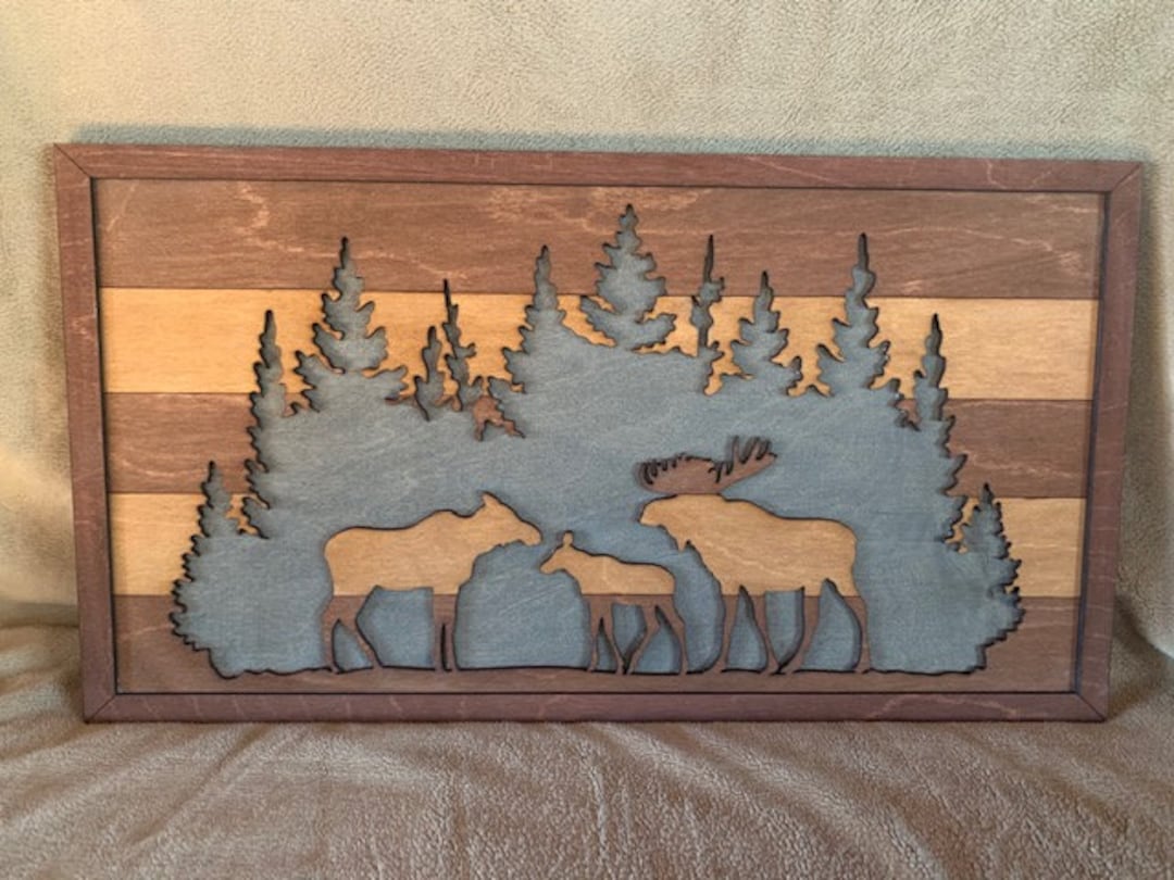 Rustic Wildlife Moose Family Wall Decor Picture Plaque - Etsy