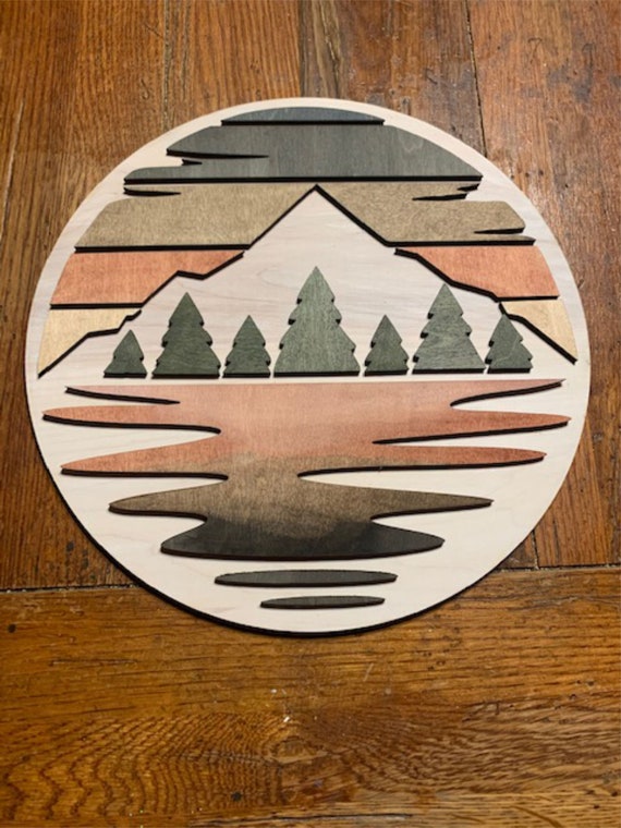 Rustic Mountain Sunset Round Home Decor Sunset Picture - Etsy