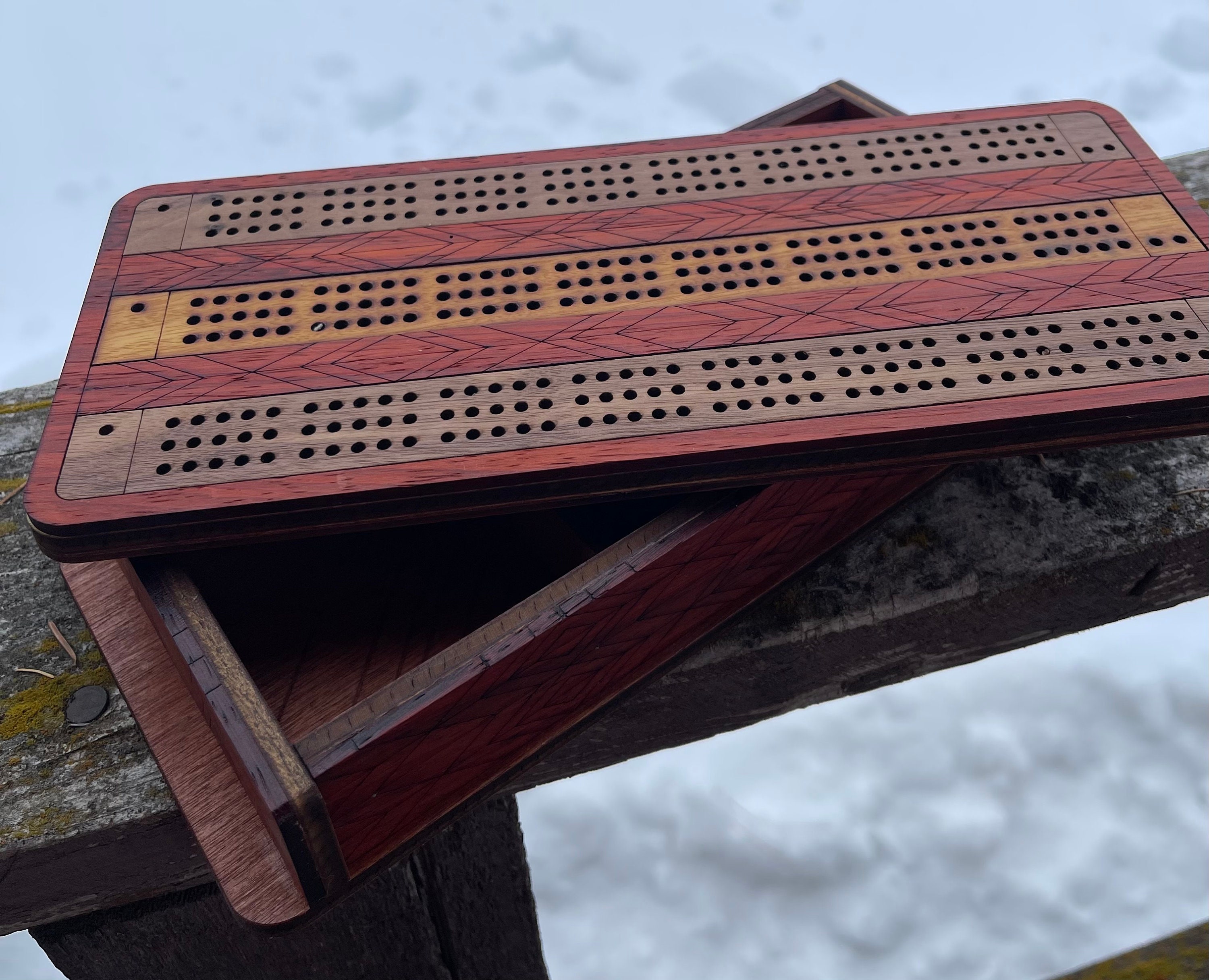 Wooden Cribbage Board Game, Exotic Hardwood Inlay , Father’s Day ...
