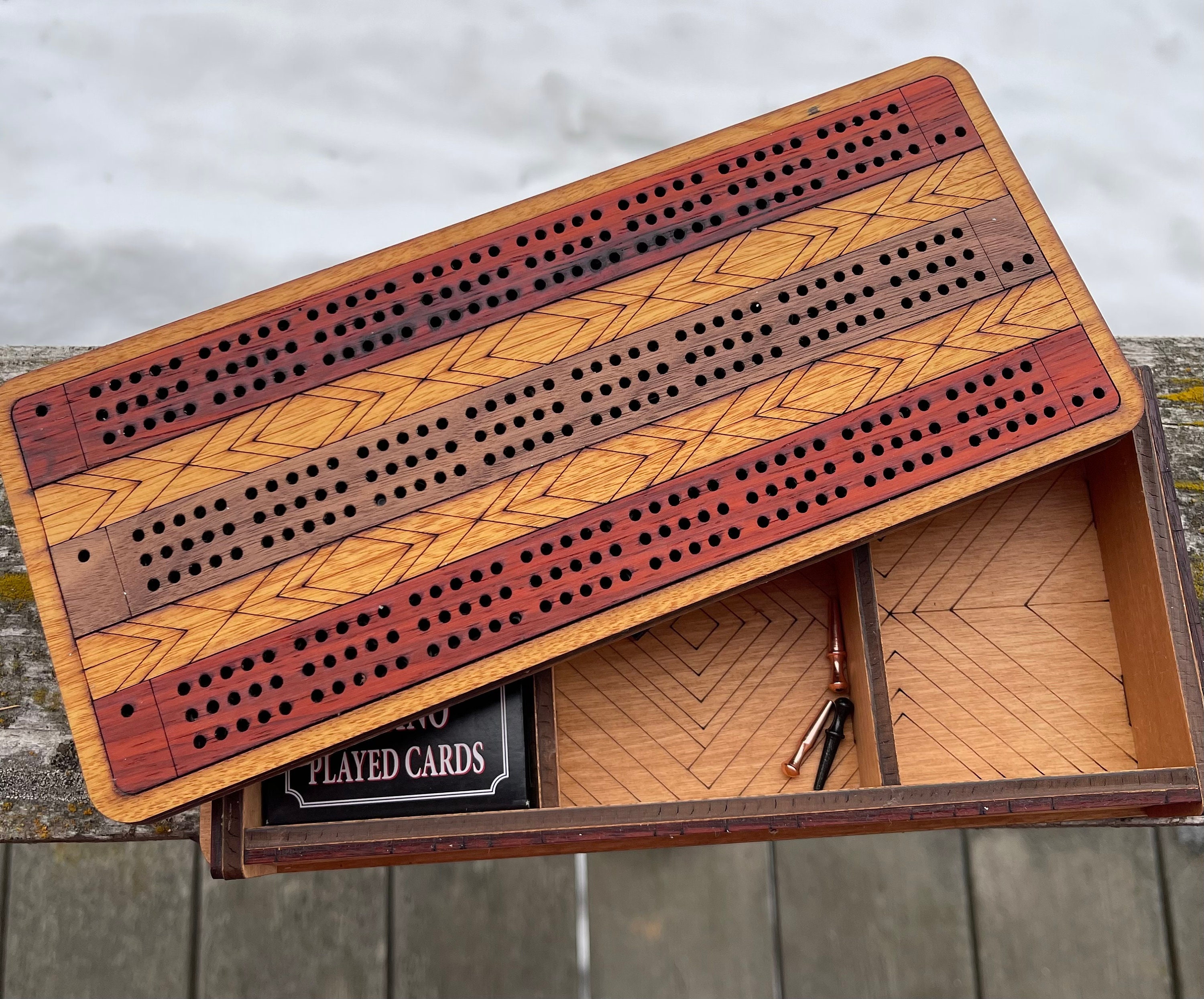 Wooden Cribbage Board Game, Exotic Hardwood Inlay , Fathers Day ...