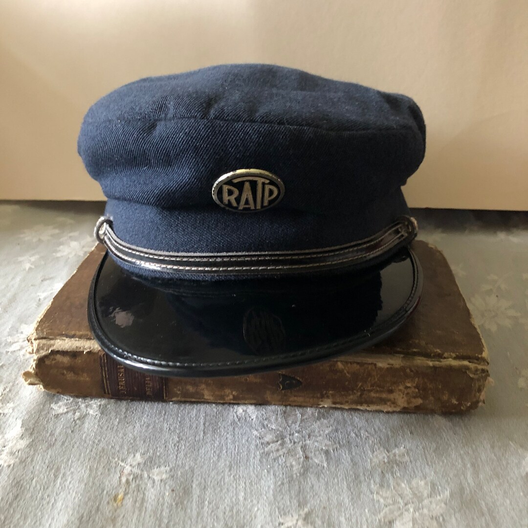 Vintage French RATP Metro Bus Dress Hat Cap Patent Shiny Peak and Badge ...