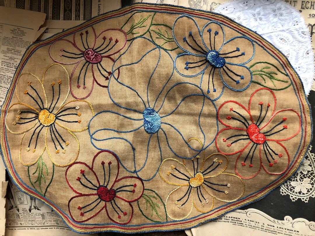 Stunning Antique French Hand Crafted Embroidery Linen Flower Heads ...