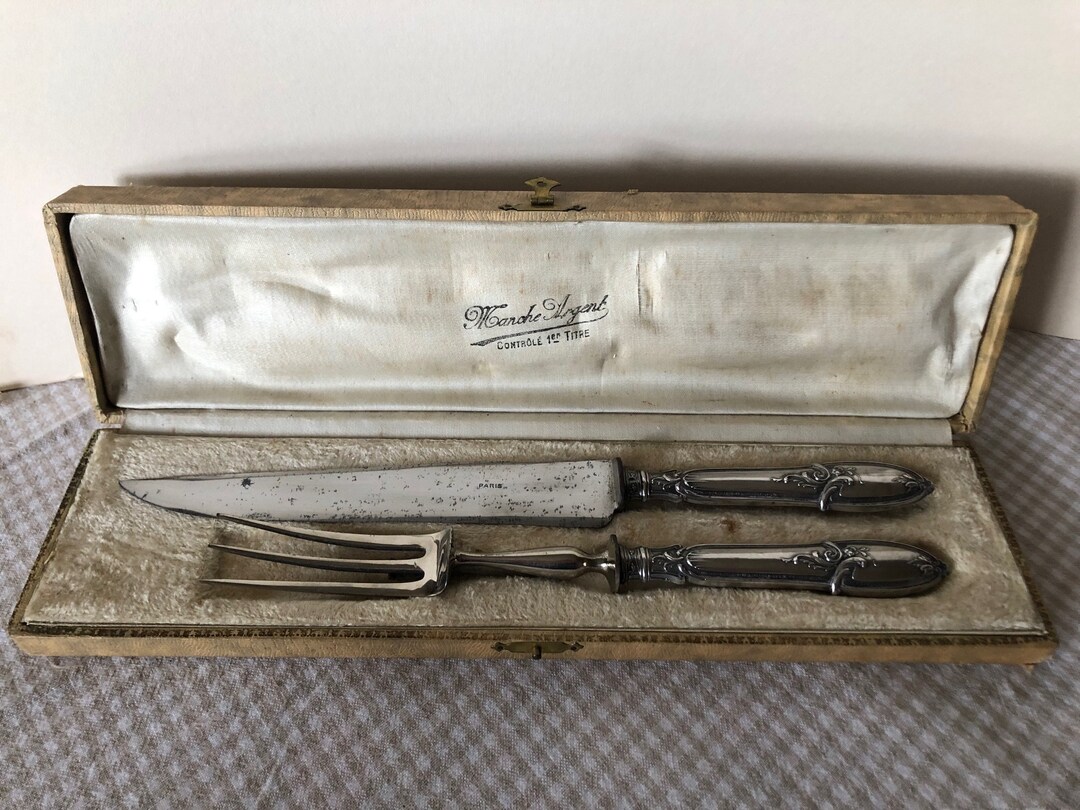 Gorgeous Antique French Silver Handled Knife and Fork Boxed Carving Set ...