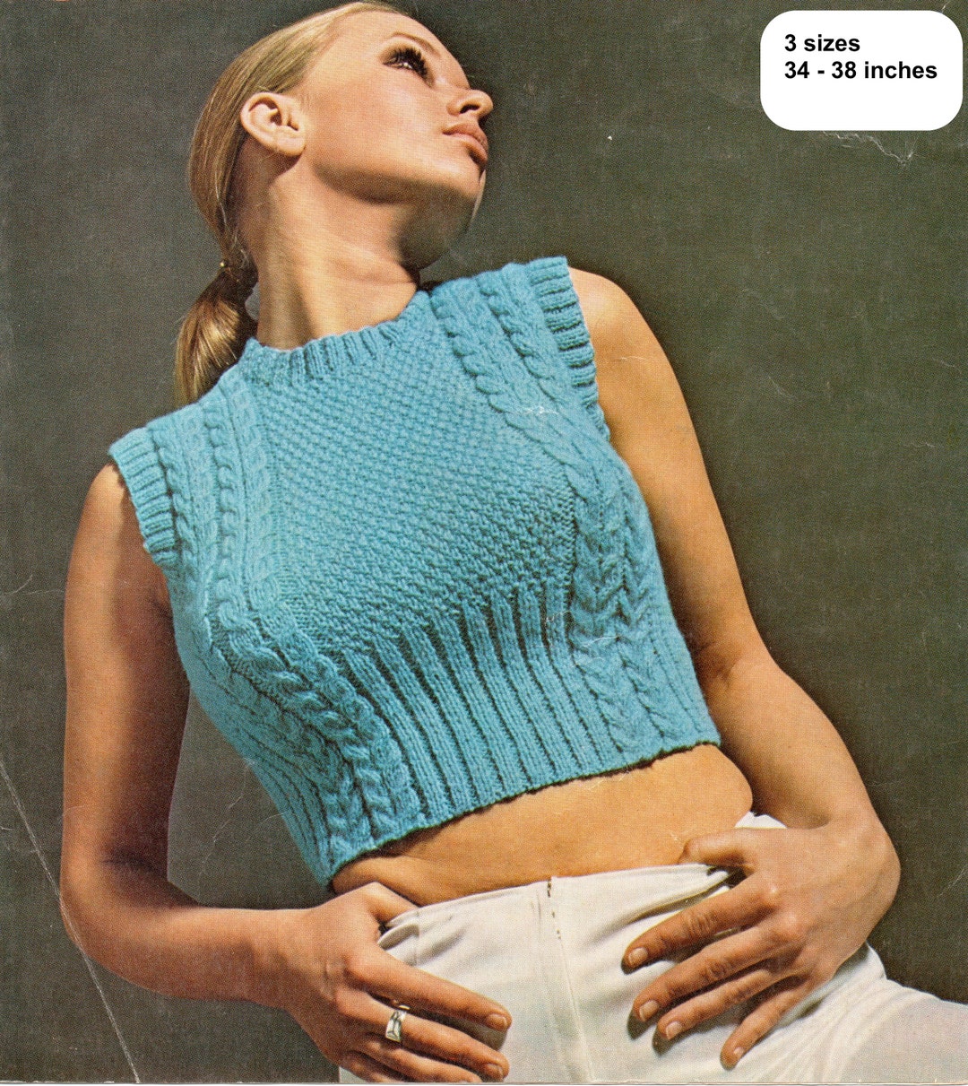 Women's Sleeveless Cropped Top/vest. Cute Cabled Design, in DK Yarn ...