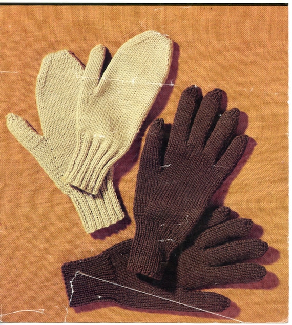 Men s gloves mittens to knit on two needles. Simple classic designs knitted in DK. Vintage knitting pattern. Instant download PDF