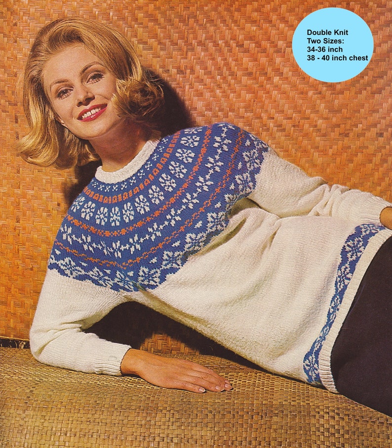 Women's Fair Isle Circular Yoke Sweater. Scandi/norwegian/ski Style ...