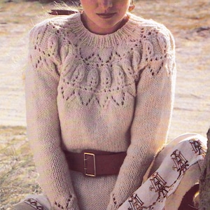 Women's Circular Yoke Sweater + Hat With Leaf/lace Patterning. 32-40 ...