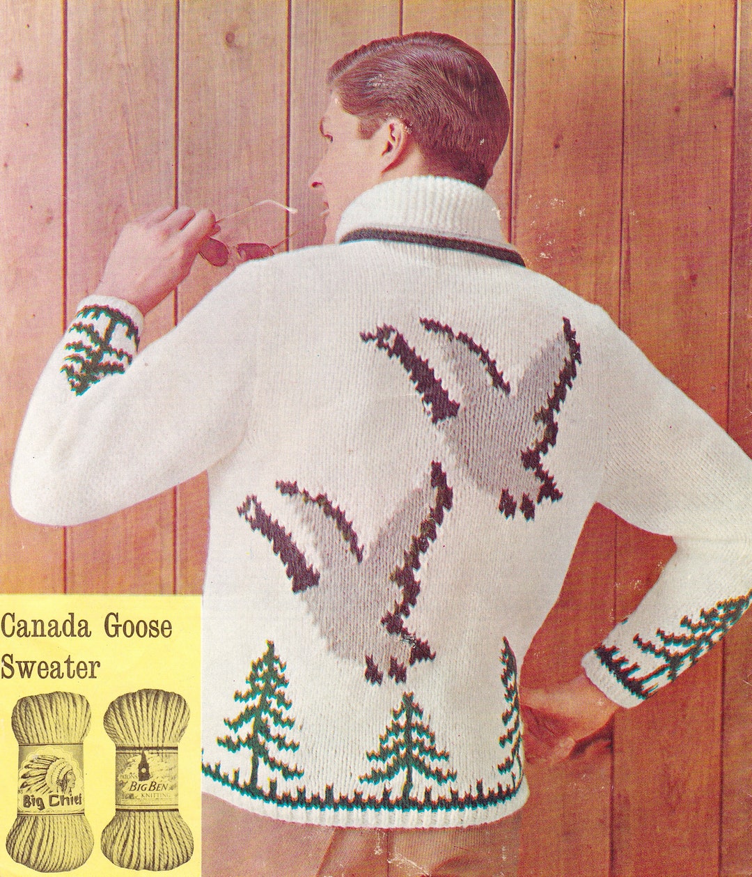 Man's Cardigan With Canada Geese. Cowichan Style Chunky Knit, 38-44 ...