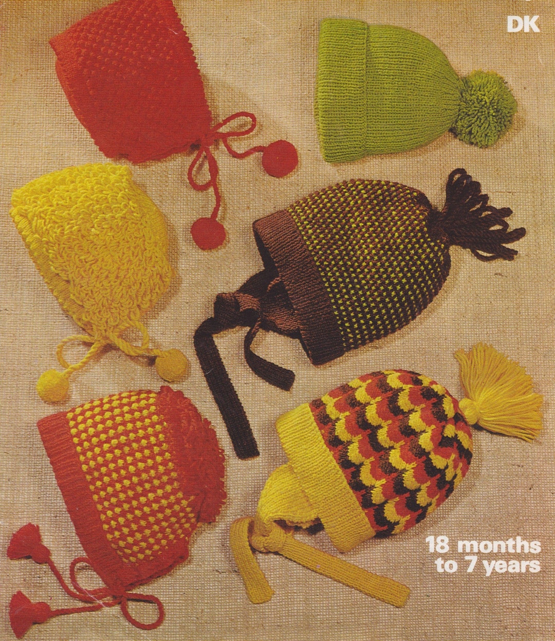 Children's Bonnets, Helmet + Hats/caps to Knit, in DK Yarns. to Fit 18 ...