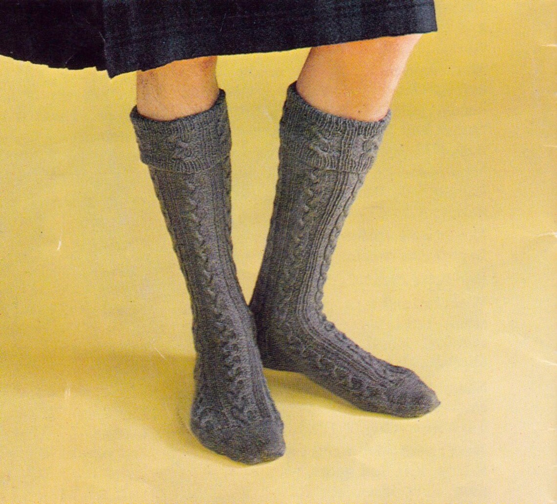 Cable + Rib Socks for Men. Long Socks With Turnover Tops, in 3 Ply, on ...