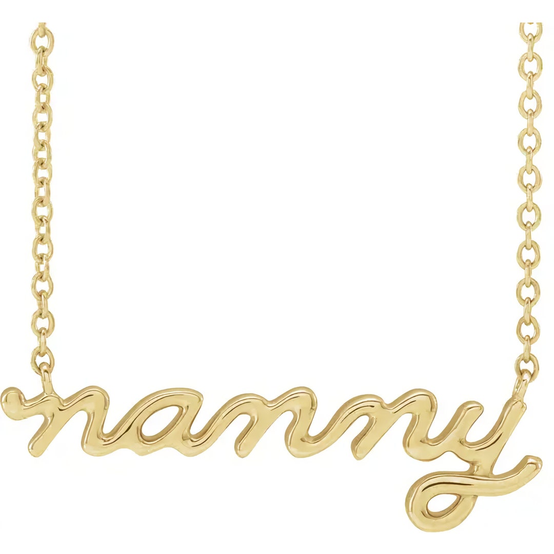 14K Solid Gold Nanny Script Letter Necklace 18 Chain Necklace ...