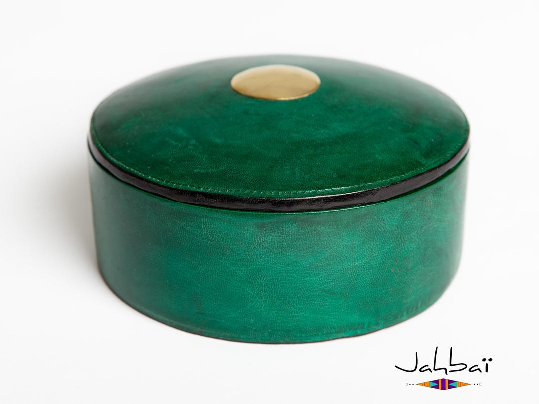 Green Leather Box, Diameter 16 Cm, Tuareg Crafts, Decoration, Jewelry ...