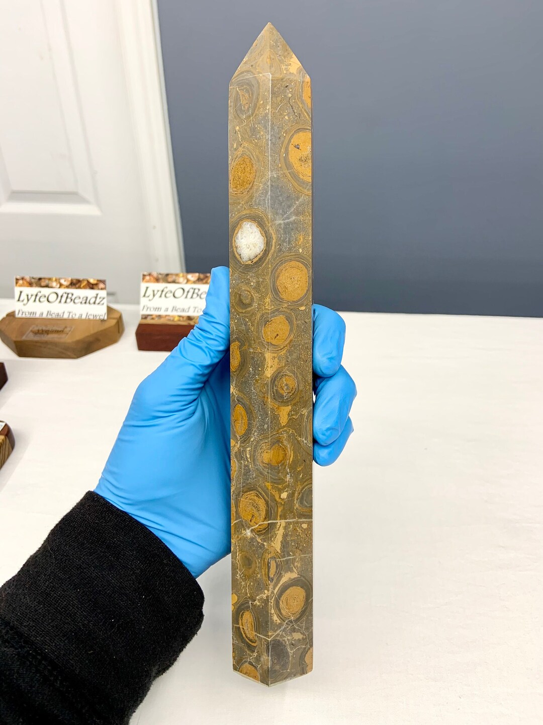 Ocean Jasper Majesty: Unique Gemstone Tower Carving - 10.9 Inches of ...