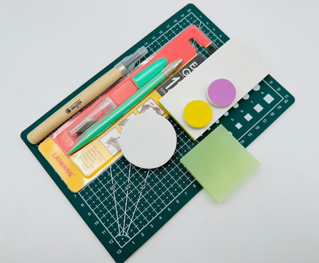 Rubber Stamp Carving Starter Kit: V-shaped Tool, Knife, Carving Blocks ...