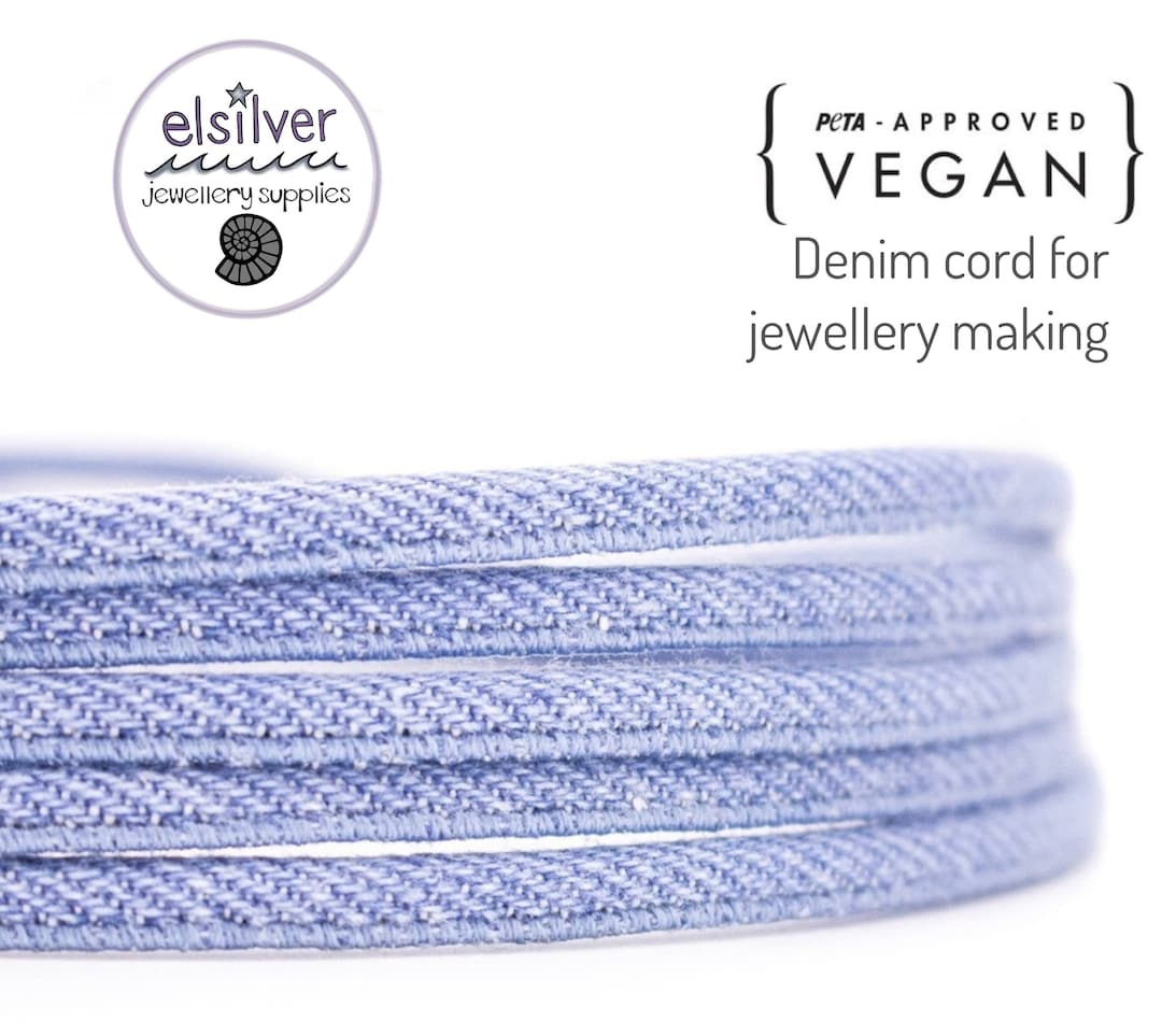 1 metre 5mm round bleached denim cord for jewellery making. Vegan cord ...