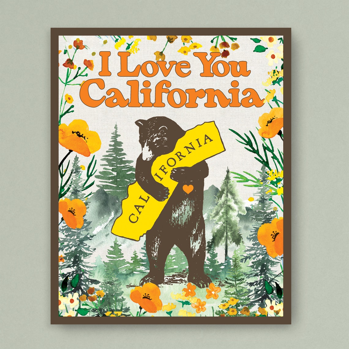 California Art I Love You California California Bear Gifts | Etsy