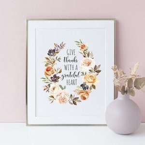 Give Thanks With A Grateful Heart Print Fall Decor Autumn - Etsy