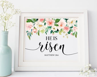 He is Risen Cross Print, Minimalist Easter Print, Matthew 28:6, Easter ...