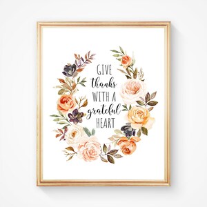 Give Thanks With A Grateful Heart Print Fall Decor Autumn - Etsy
