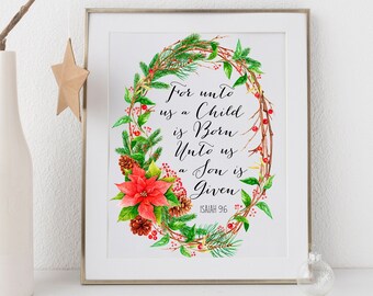 Christmas Scripture Printable Unto Us A Child is Born Isaiah - Etsy