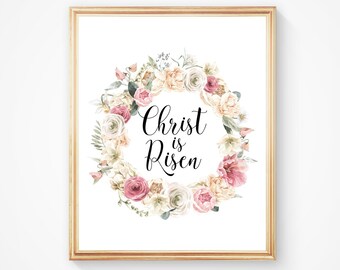 Christ is Risen Printable Easter Wall Art Bible Verse Print - Etsy