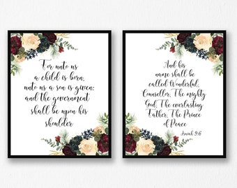 For Unto Us a Child is Born Printable Isaiah 9:6 Wall Art | Etsy