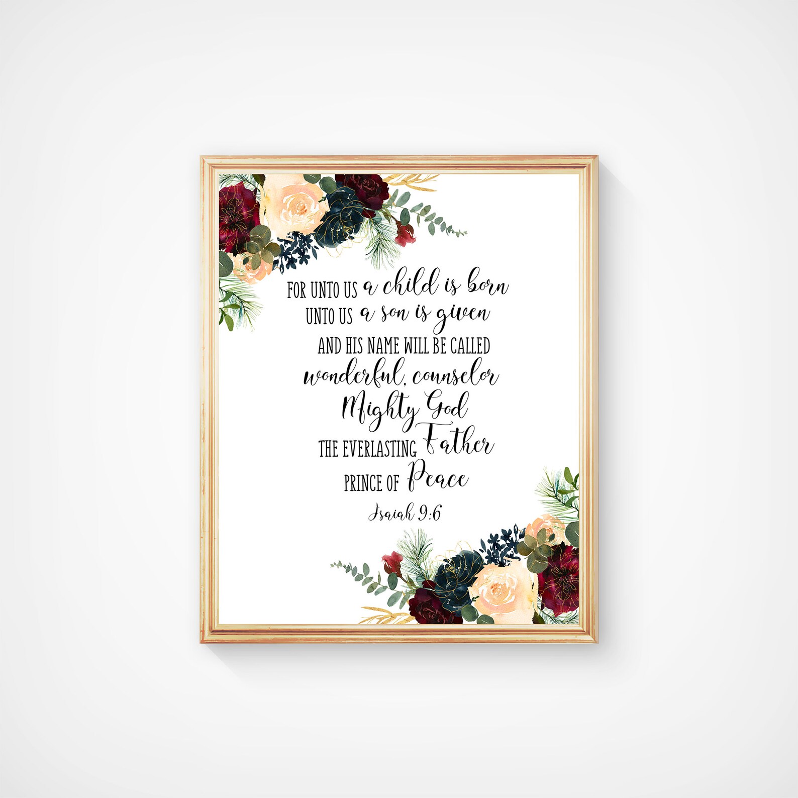 For Unto Us a Child is Born Isaiah 9:6 Print Bible Verse Wall | Etsy