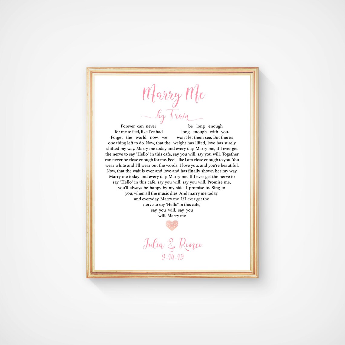 Custom Song Lyrics Print, Marry Me by Train, Wall Art, Song Print ...
