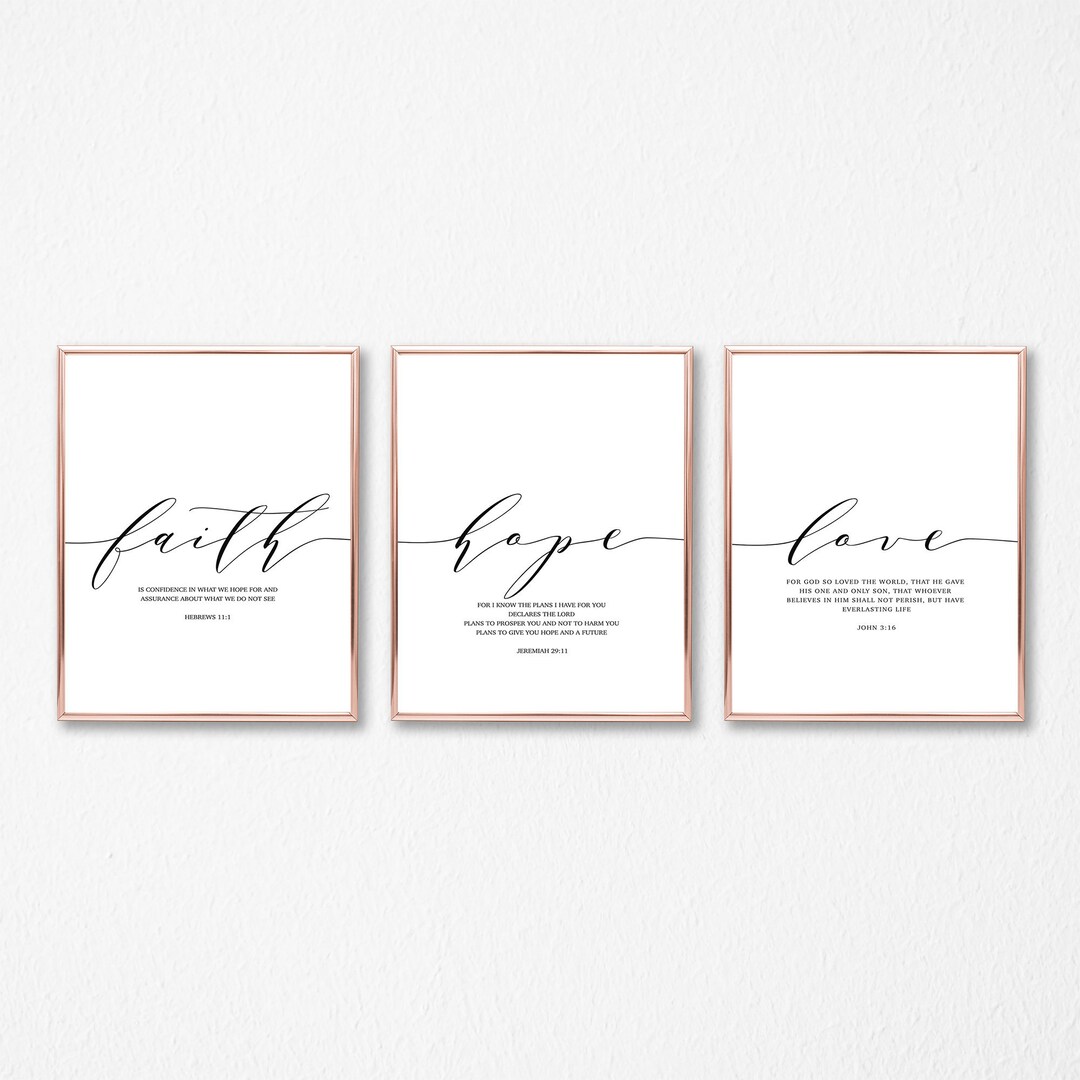Faith Hope Love, Set of 3 Prints, Bible Verse Wall Art, Minimalist ...
