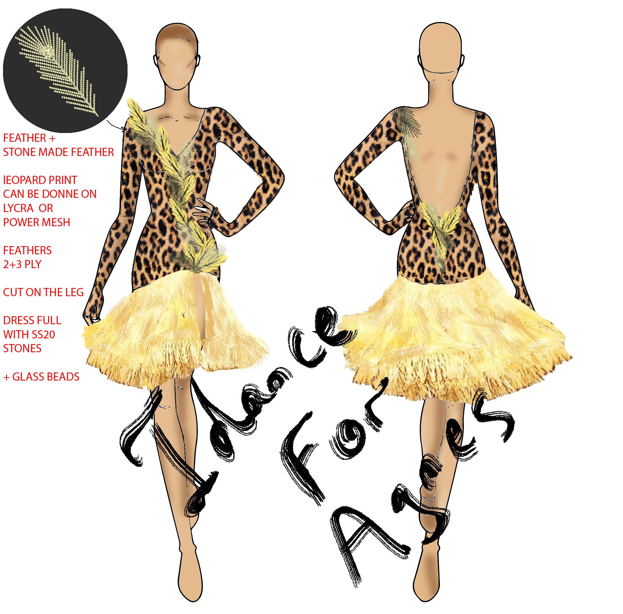 Latin Dance Dress Design Sketch, Custom Made Design for Ballroom Dance ...
